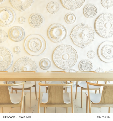 Stuck, Weißer Stuck als Wandschmuck, skandinavischer Landhausstil